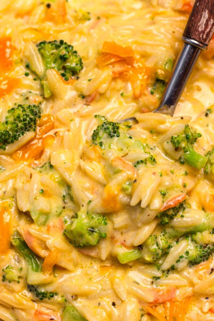 Broccoli Cheddar Orzo (Creamy and Cheesy!) - Cooking For My Soul